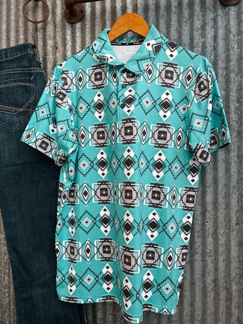 The Weekender Aztec Polo {Aqua} – Hawk Western Wear