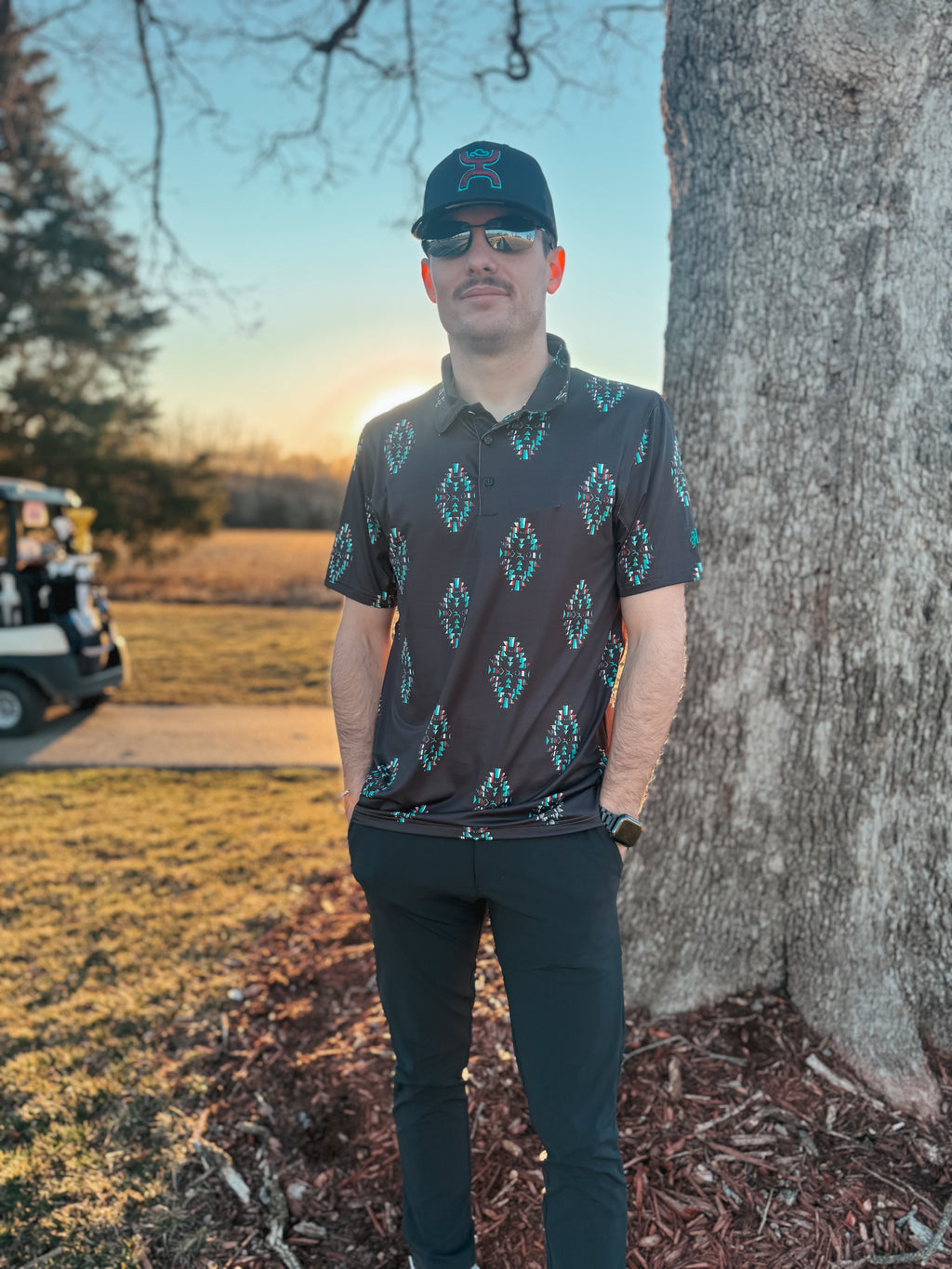 The Weekender Aztec Polo {Black & Turquoise} – Hawk Western Wear