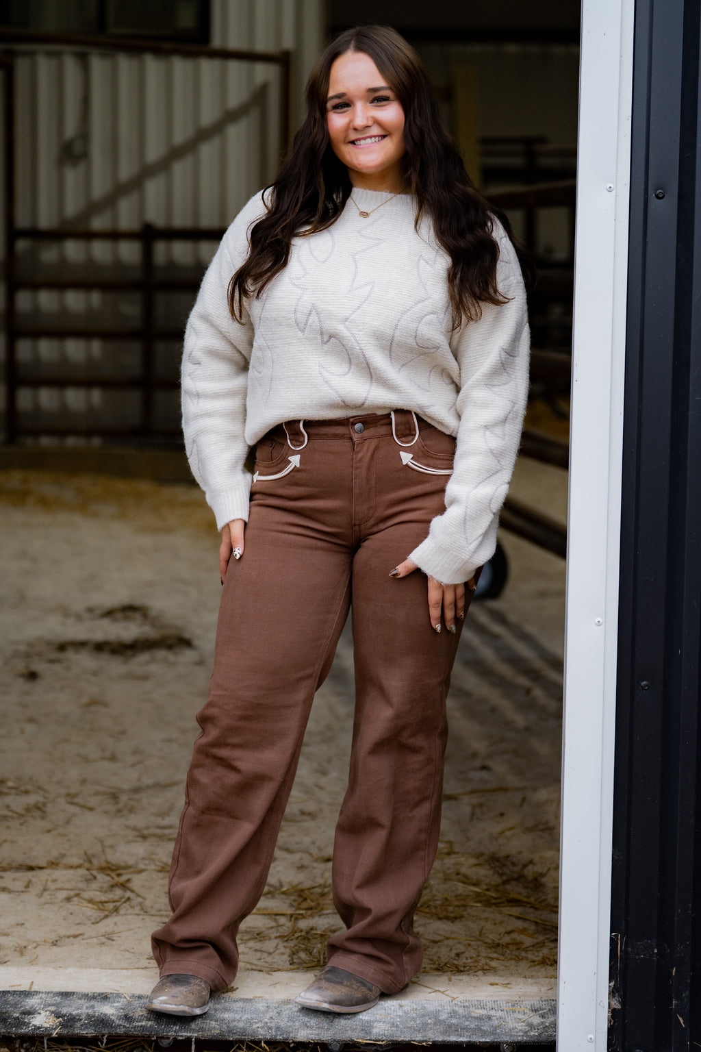Howdy Hanny Smiley Pocket Jean Brown - Hawk Western Wear