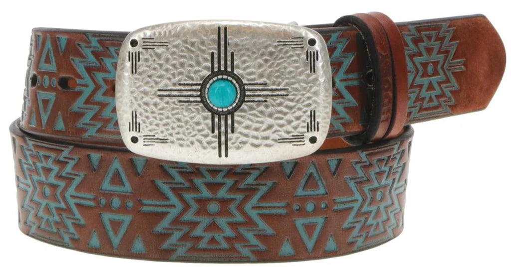 Embossed Brown & Turquoise Belt – Hawk Western Wear